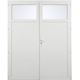 Porte de service PVC 2 vantaux ouverture à la française avec Oculus